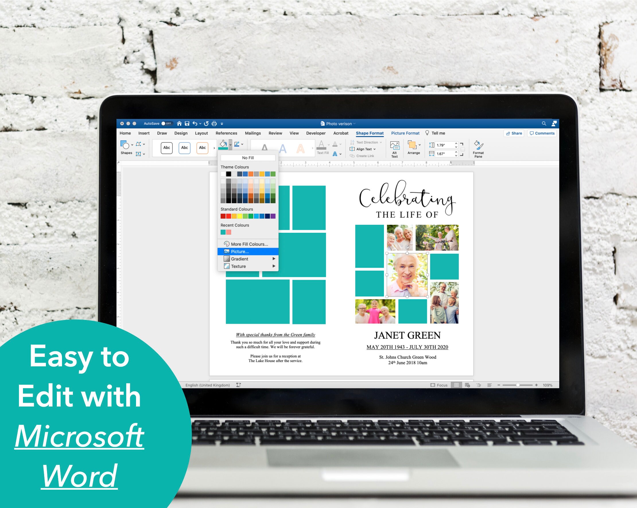 8 Page Funeral Program Template With Photo Collages Obituary | Etsy UK
