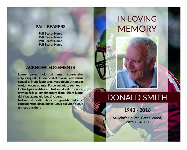 Football Funeral Program Template | NFL Memorial Program | Celebration ...