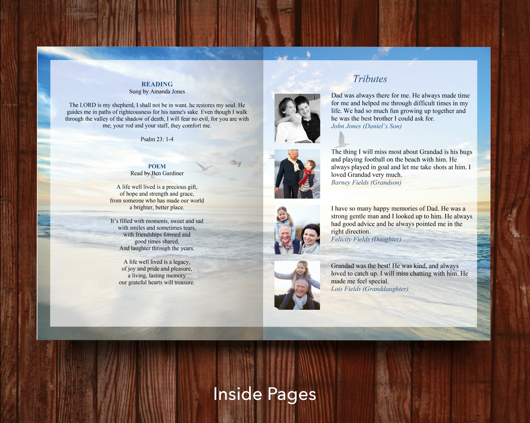 8 Page Beach Funeral Program Template for Men Celebration of | Etsy