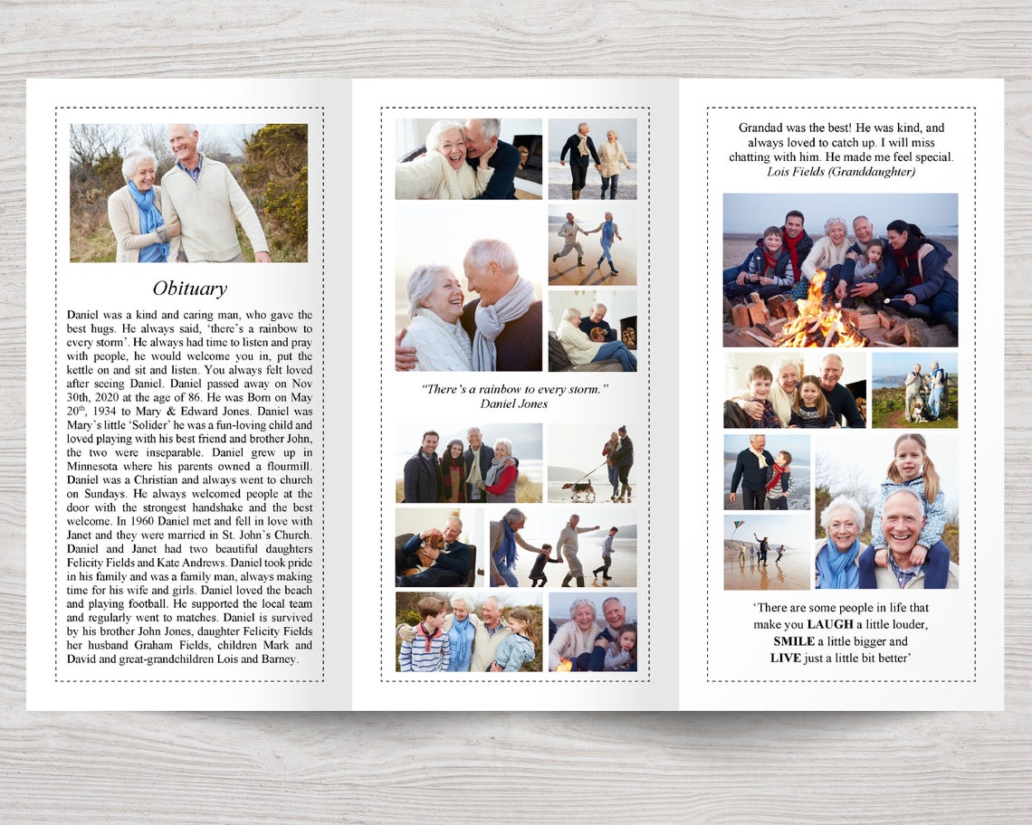 11x17 Trifold Funeral Program Template for Man | Tabloid Trifold ...