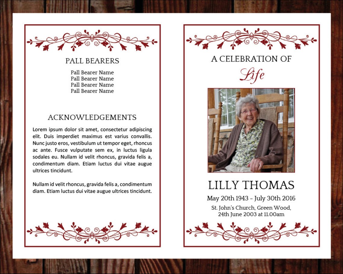 Red Funeral Program Template Floral Order of Service Program | Etsy Canada
