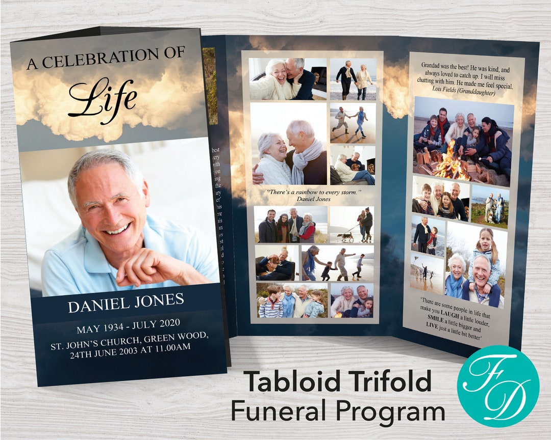 11x17 Trifold Funeral Program Template for Men Tabloid Trifold Memorial ...