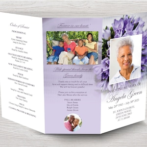 11x17 Trifold Funeral Program Template With Purple Flowers | Tabloid ...