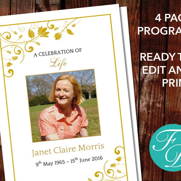 Traditional Funeral Program Template - Etsy