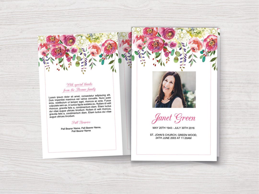 Pink Funeral Flyer | Floral Memorial Booklet | Elegant Obituary Booklet ...