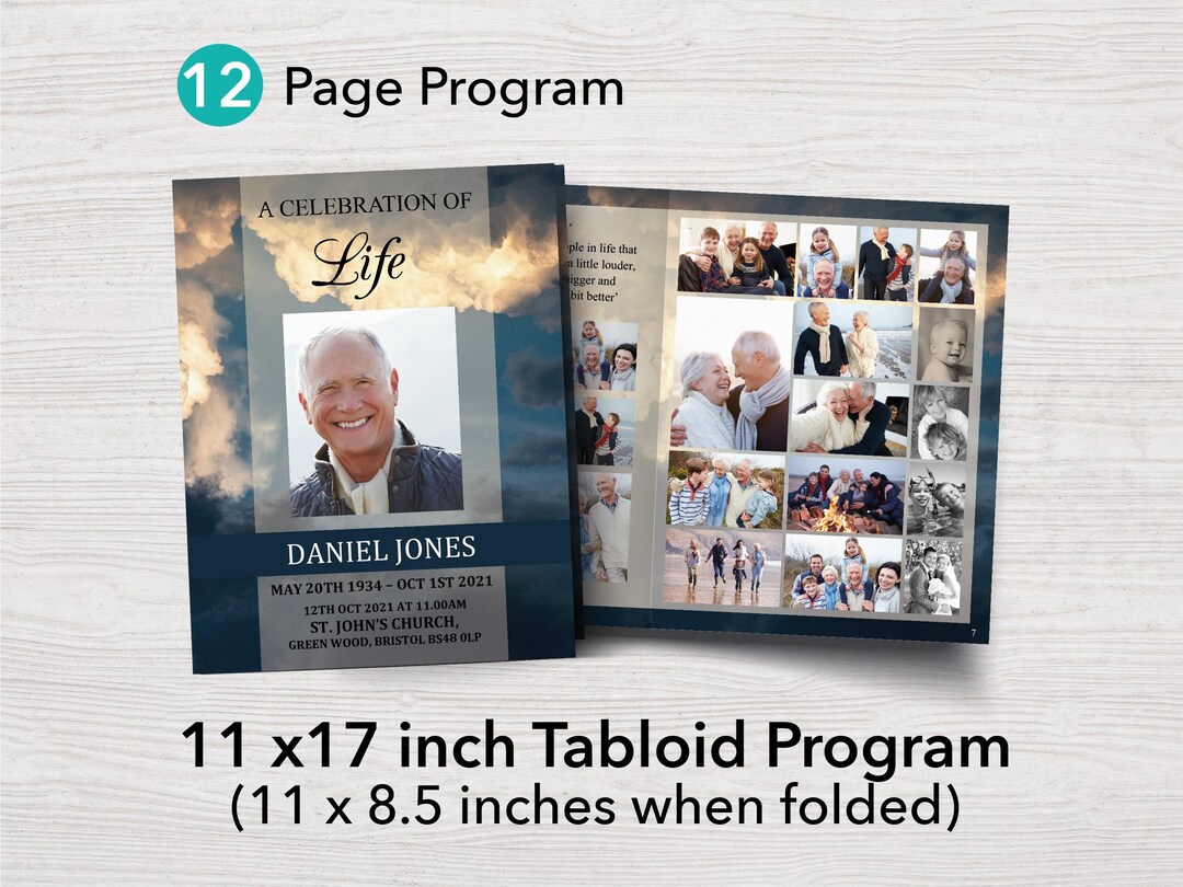11x17 Funeral Program Template for Man With 12 Pages, 11x17 Manly ...