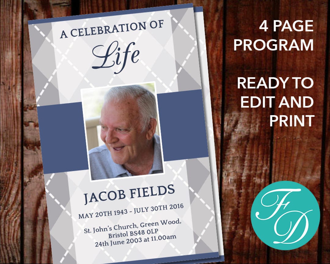 Funeral Program Template for Men Celebration of Life Program Microsoft ...