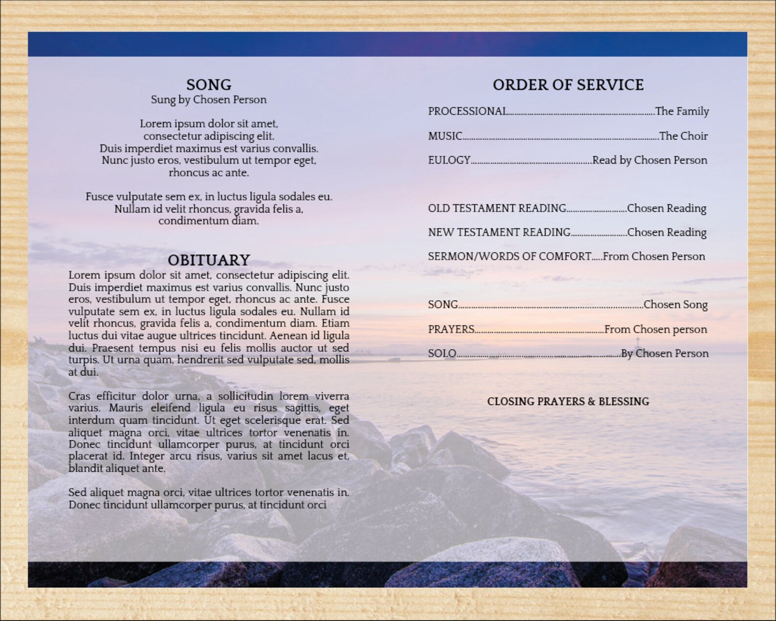 Sunset Celebration of Life Program | Sunset Funeral Program Template ...