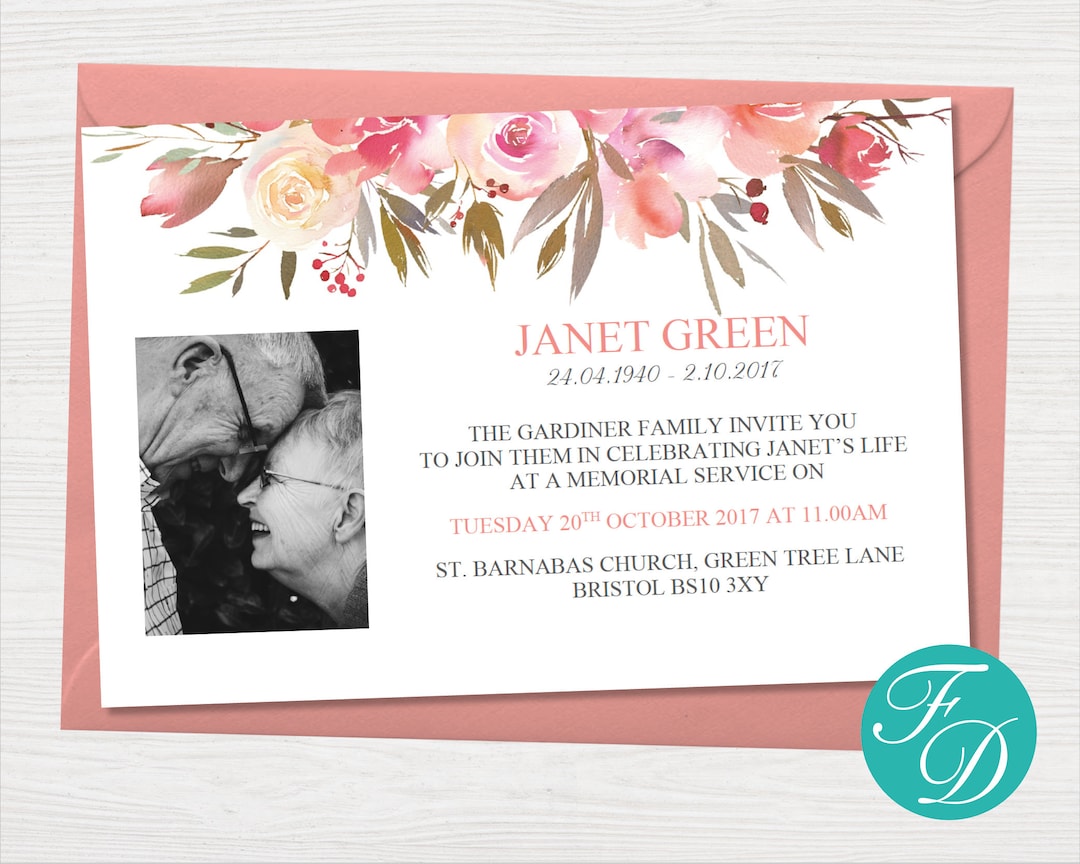 Yellow & Pink Funeral Invitation Card - Funeral Announcement | Funeral ...