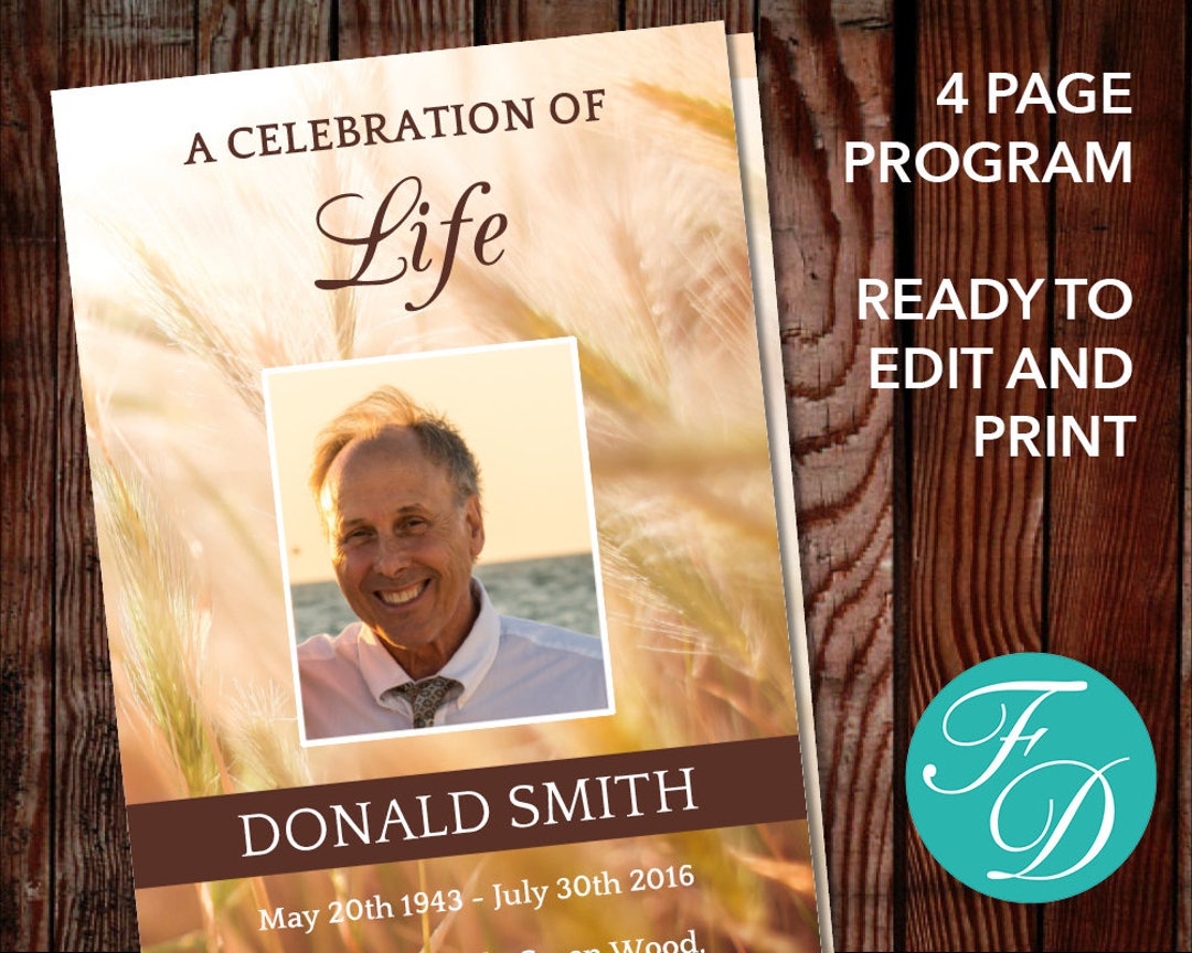 Setting Sun Funeral Program Template Celebration of Life Program Sun ...