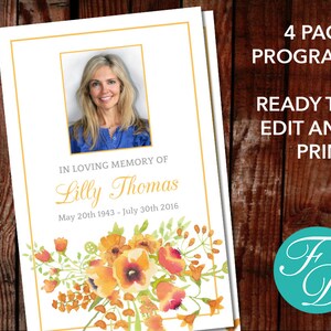 Orange Funeral Program Template Orange Celebration of Life Program ...