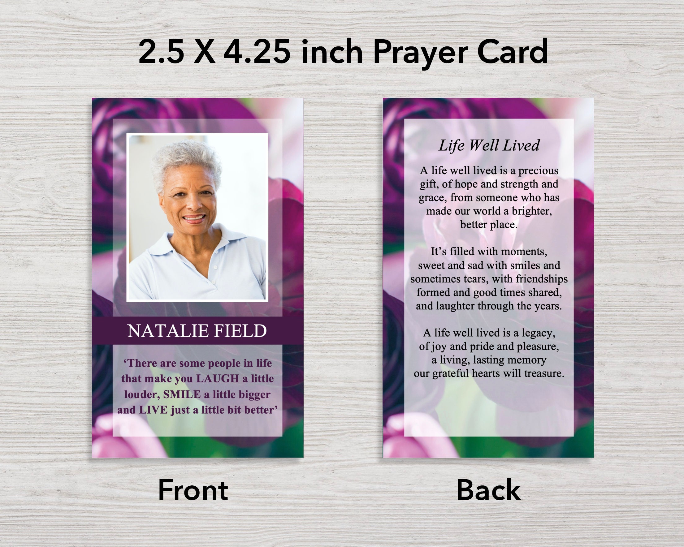 Purple Funeral Prayer Card, Custom Funeral Favor Template for ...