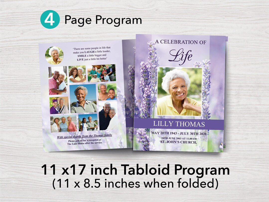 11x17 Purple Memorial Booklet for Grandma Memorial | Elegant Obituary ...