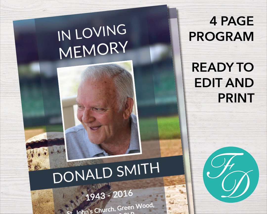 Baseball Funeral Program Template Baseball Celebration of Life Program Baseball Memorial Program ...
