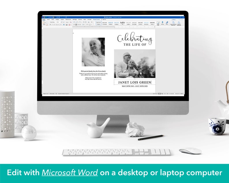 Minimalist Funeral Program Template With Obituary and Order of Service ...