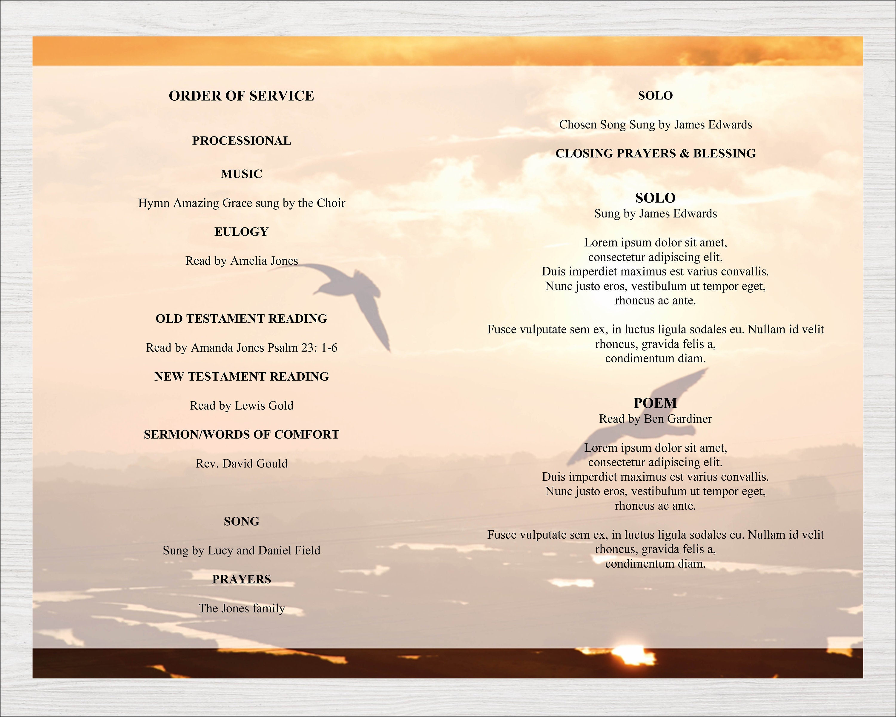Sunset Funeral Program Template 8 Page Funeral Program 8 - Etsy