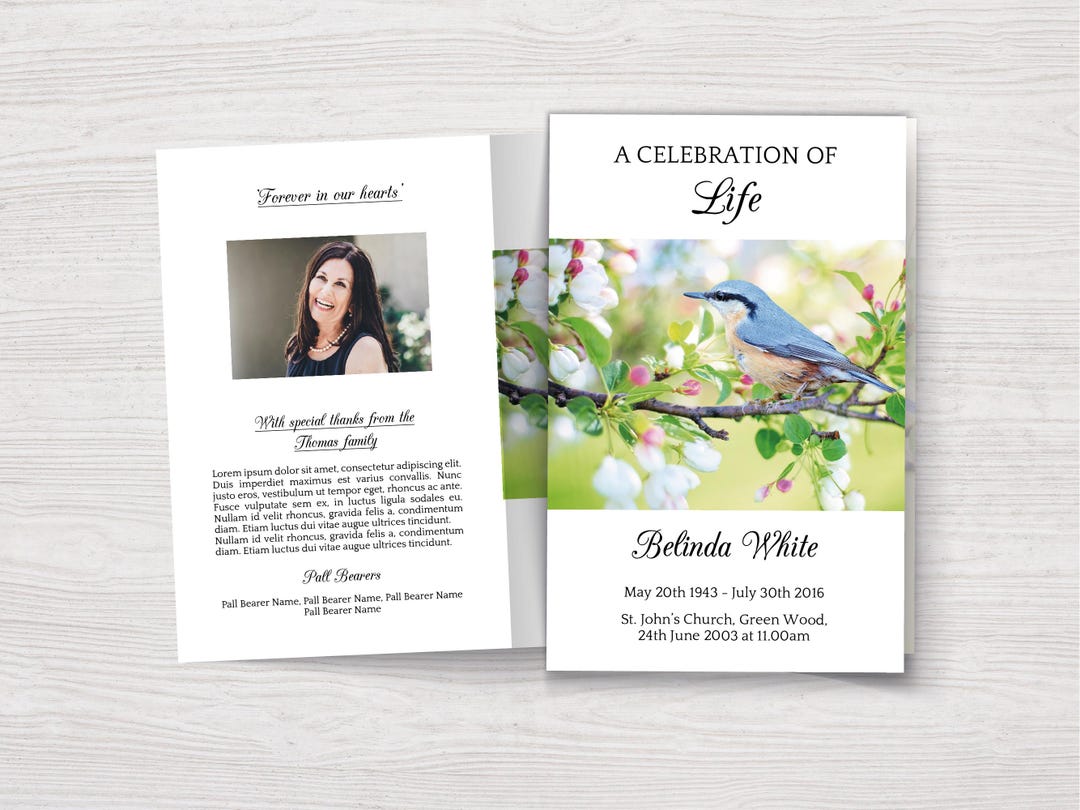 Bird Funeral Program Template | Greenery Funeral Program | in Loving ...