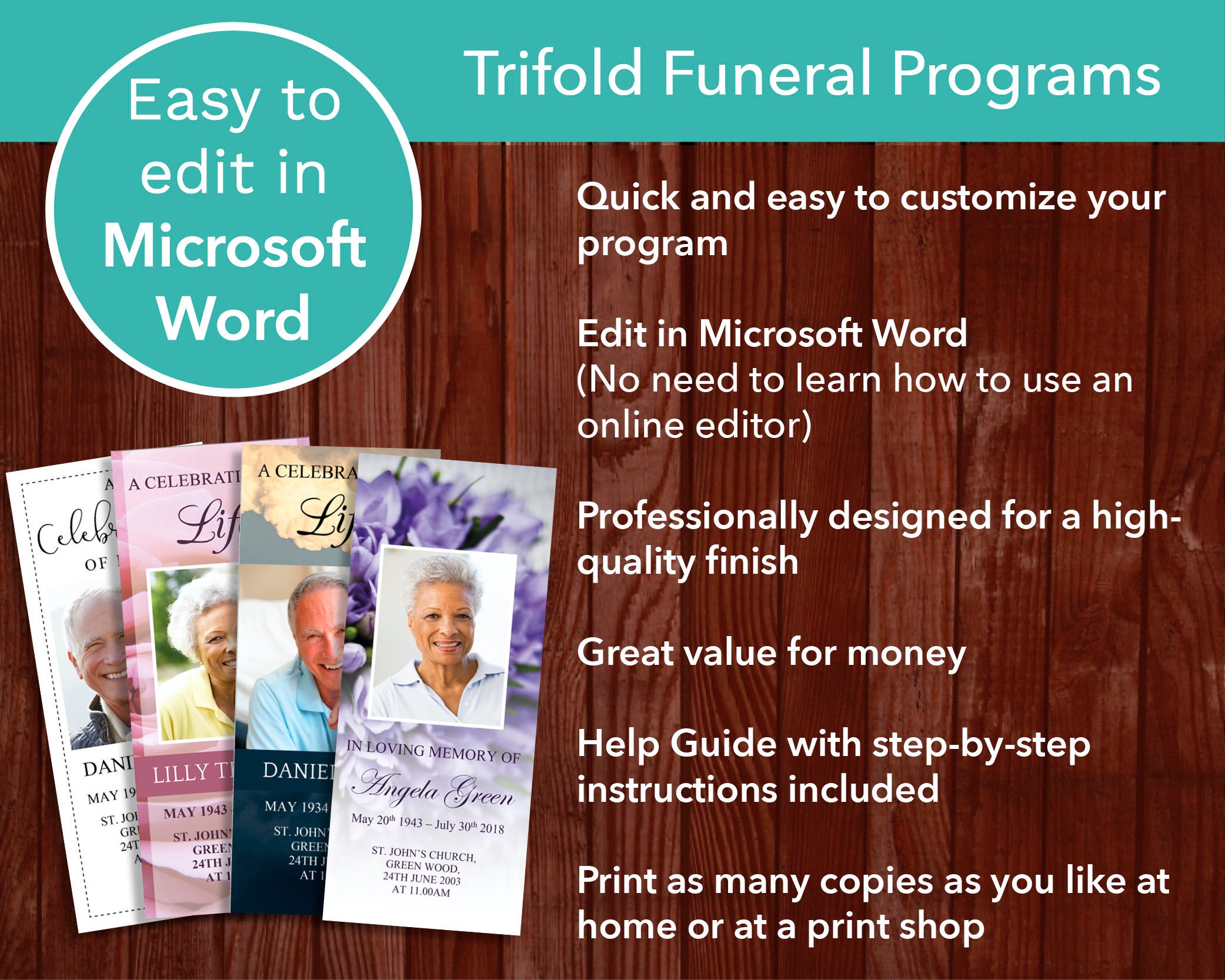 11x17 Trifold Funeral Program Template for Men | Tabloid Trifold ...