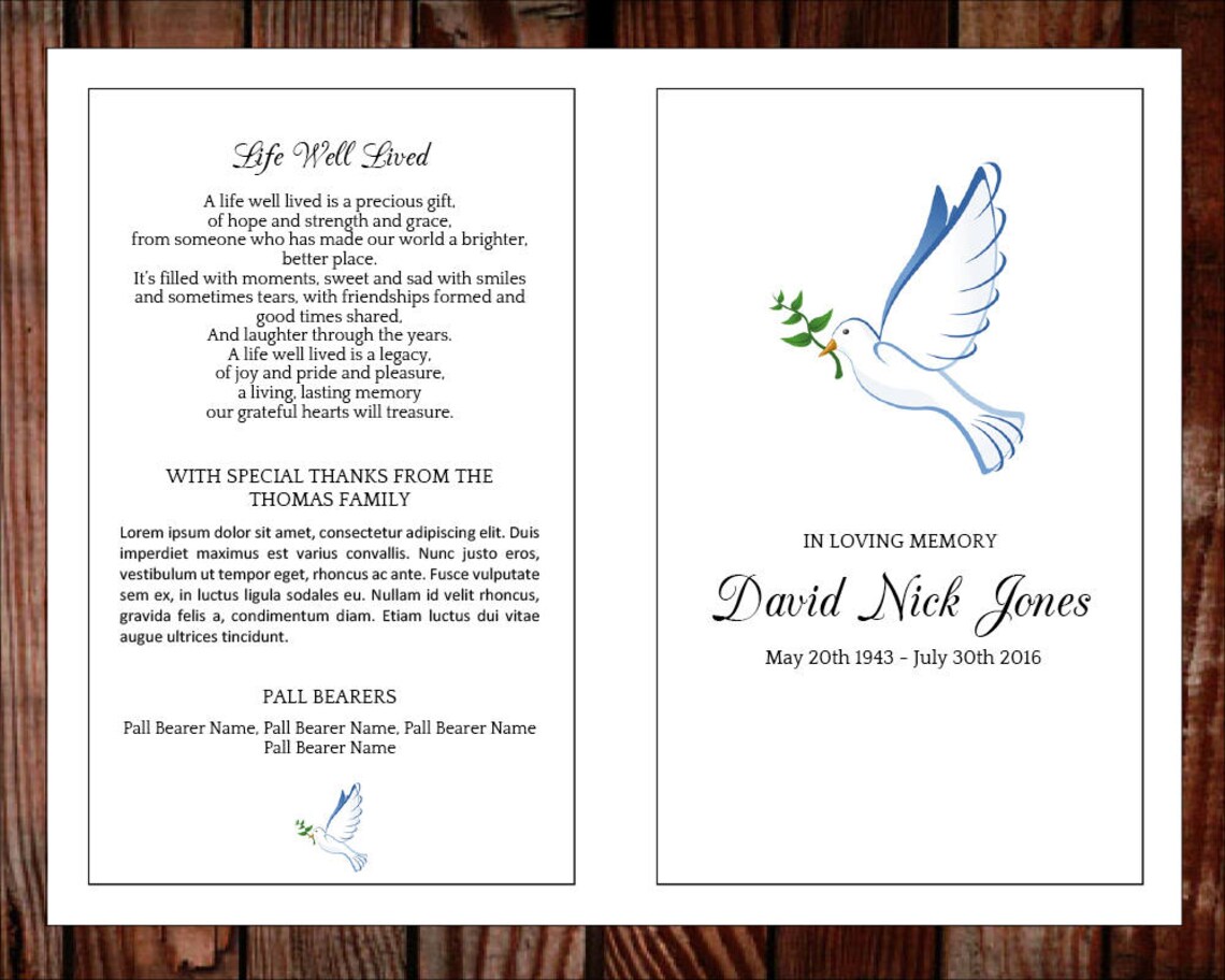 Dove Funeral Program Template | Dove Celebration of Life Program | Dove ...