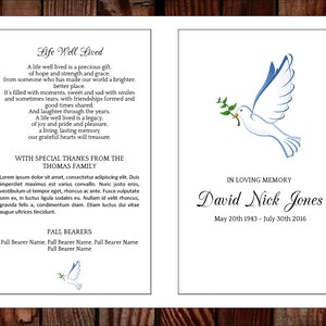 Dove Funeral Program Template | Dove Celebration of Life Program | Dove ...