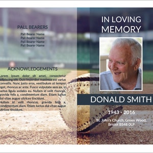 Baseball Funeral Program Template Baseball Celebration of - Etsy UK