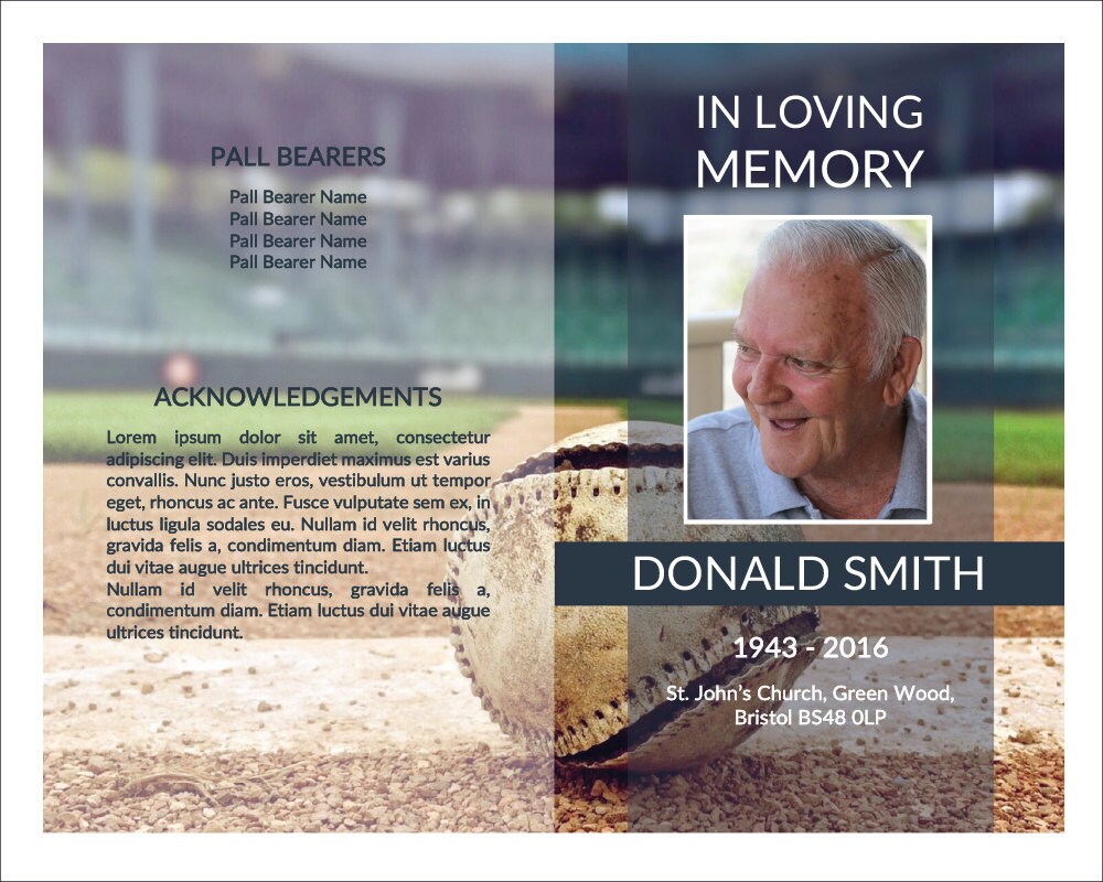 Baseball Funeral Program Template Baseball Celebration of - Etsy