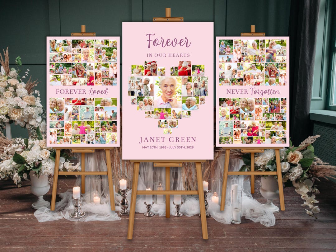 Custom Funeral Memory Boards, Memorial Photos, Pink Funeral Poster ...