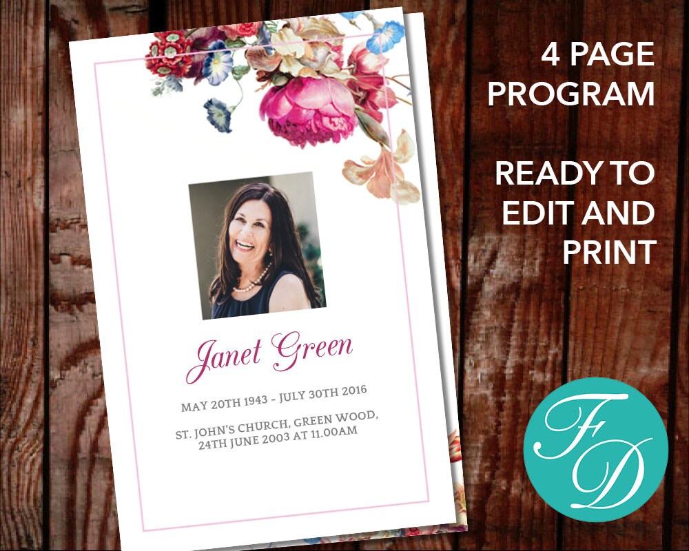 Watercolor Funeral Program Template Celebration of Life | Etsy