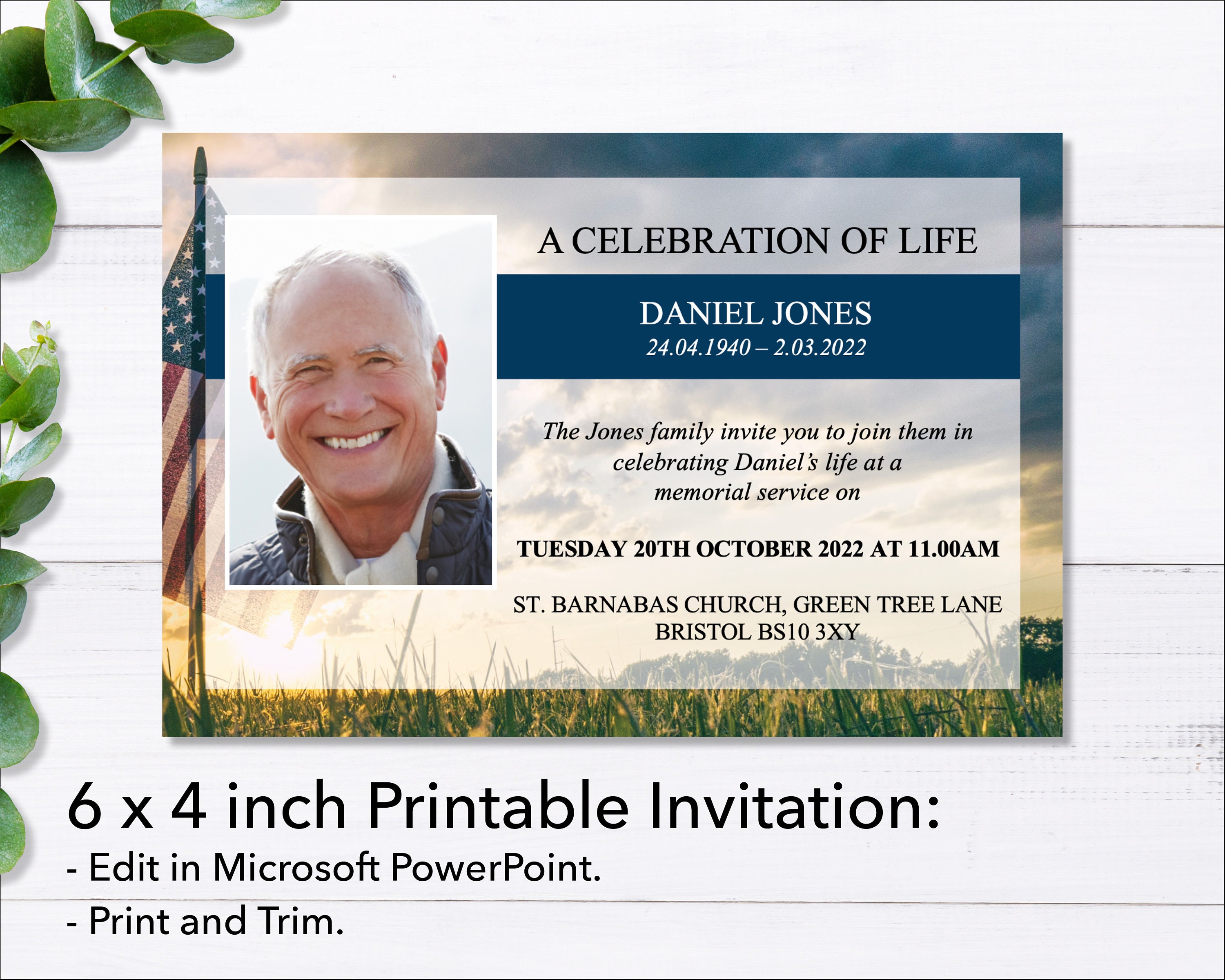 Military Funeral Announcement & Invitation Card Memorial - Etsy