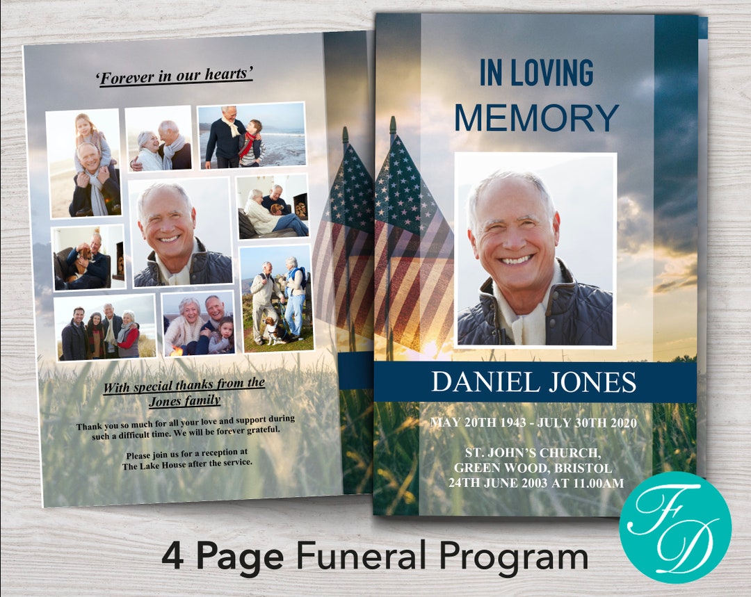 Military Funeral Program Template American Flag Funeral Program ...