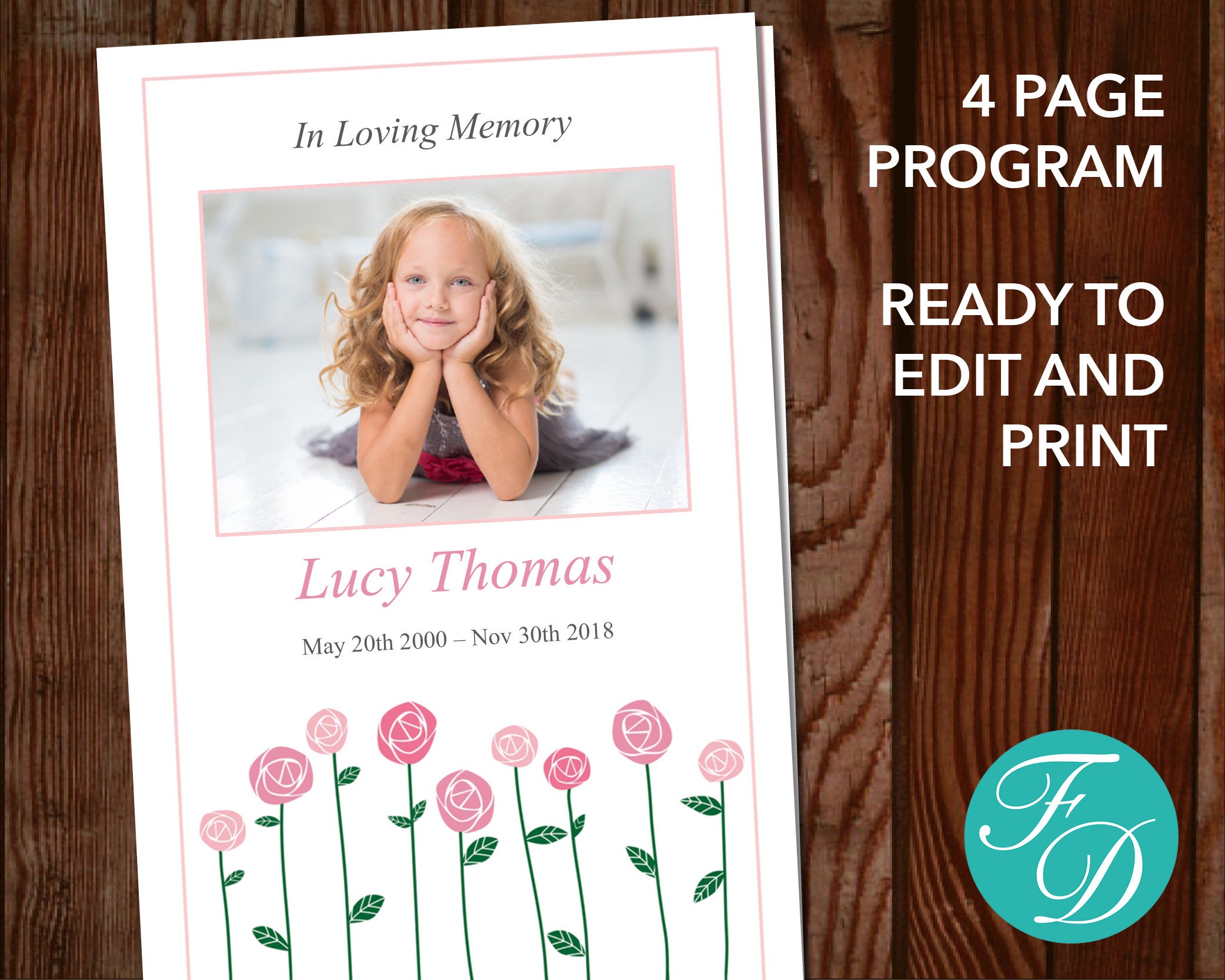 Funeral Program Template for Children Girls Memorial Program - Etsy