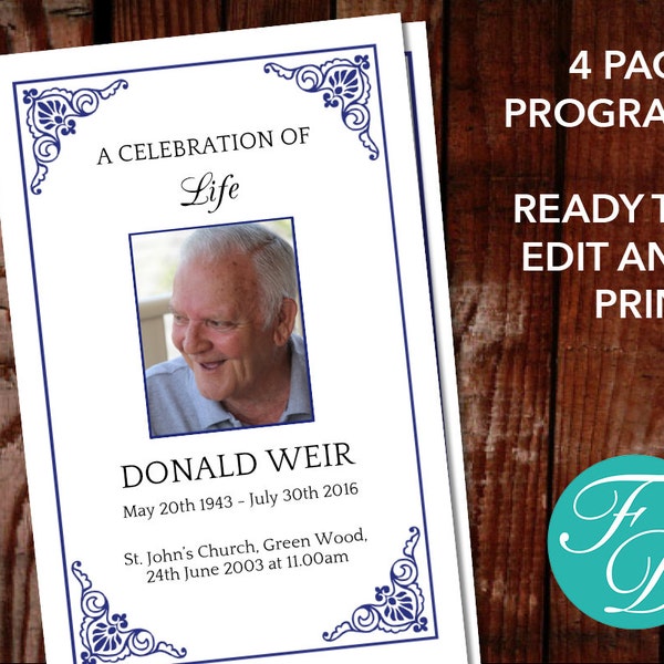 Traditional Funeral Program Template - Etsy