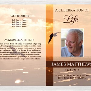 Sunset Funeral Program Template | 8 Page Funeral Program | 8 Page ...