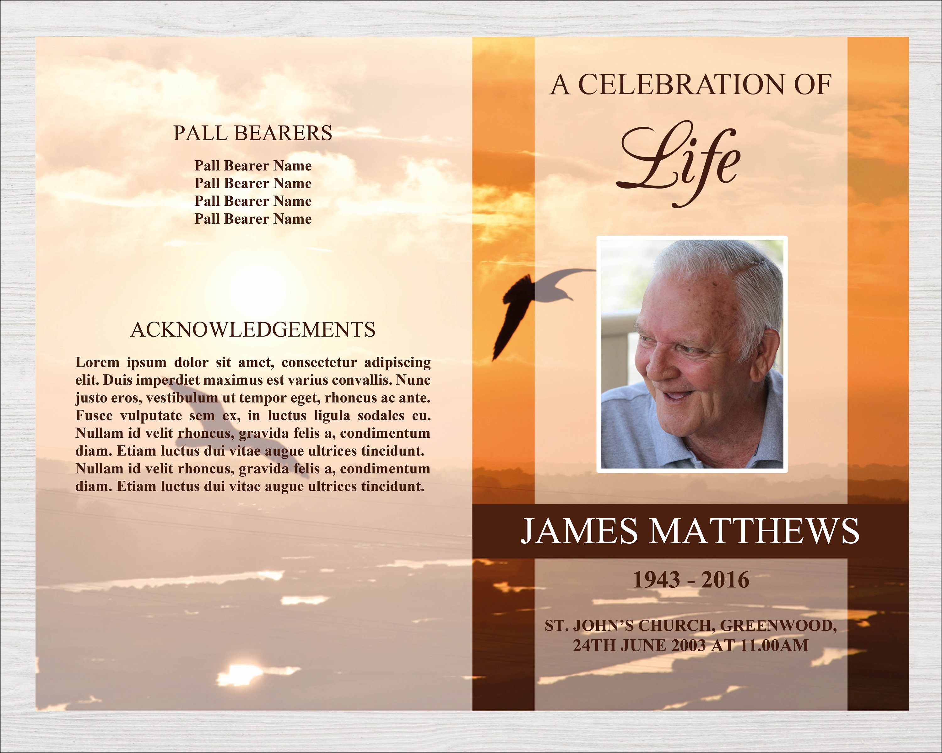 Sunset Funeral Program Template | 8 Page Funeral Program | 8 Page ...