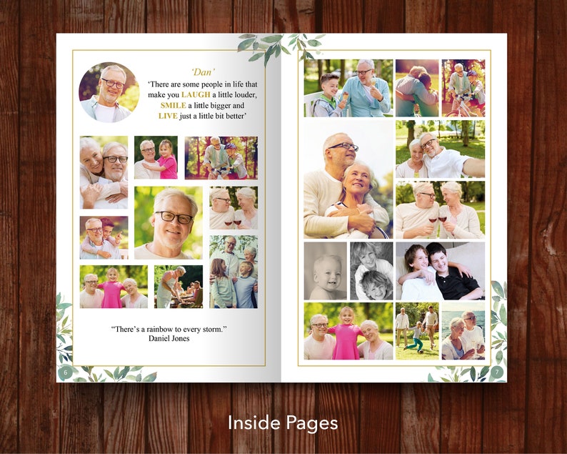 12 Page Funeral Program Template With Green Leaves | Obituary Template ...
