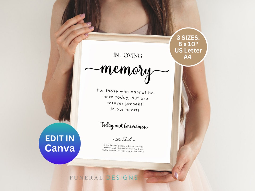 Memorial Wedding Sign, in Loving Memory Sign for Minimalist Wedding ...