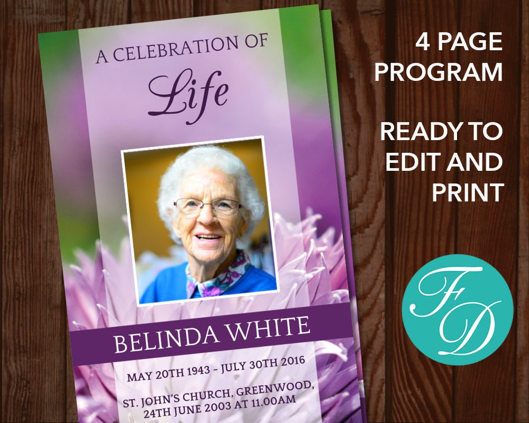 Purple Funeral Program Template | Celebration of Life Program | Purple ...