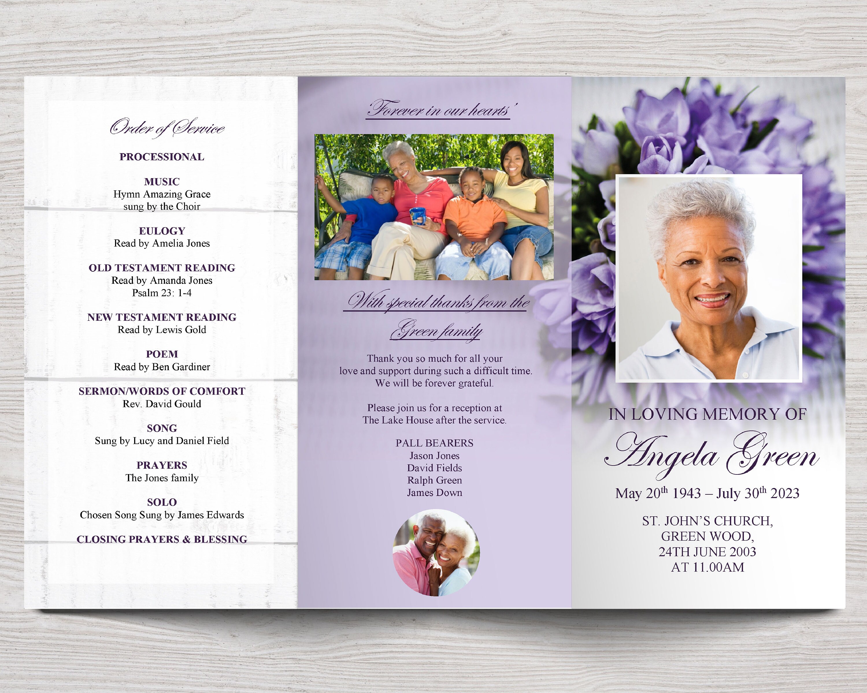 11x17 Trifold Funeral Program Template With Purple Flowers - Etsy