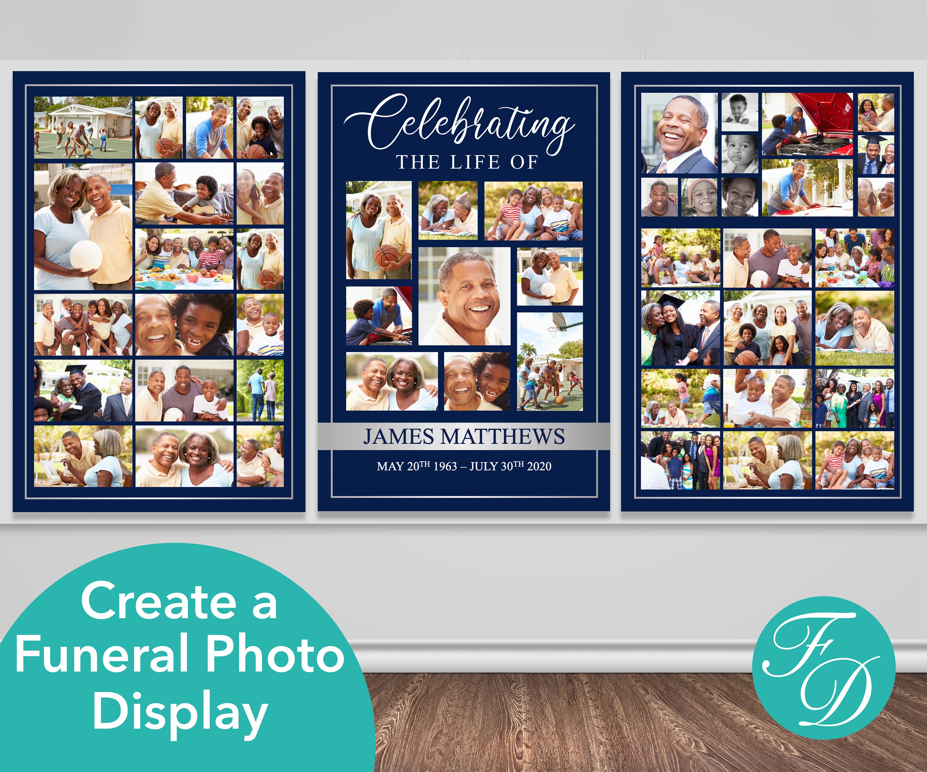 Funeral Photo Display for Men Blue and Silver Celebration | Etsy UK