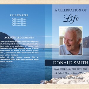 Blue Funeral Program Template for Man | Male Funeral Program ...