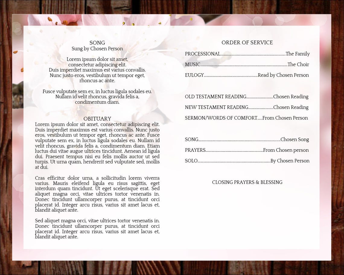 Pink Funeral Program Template Pink Flowers Funeral Template - Etsy
