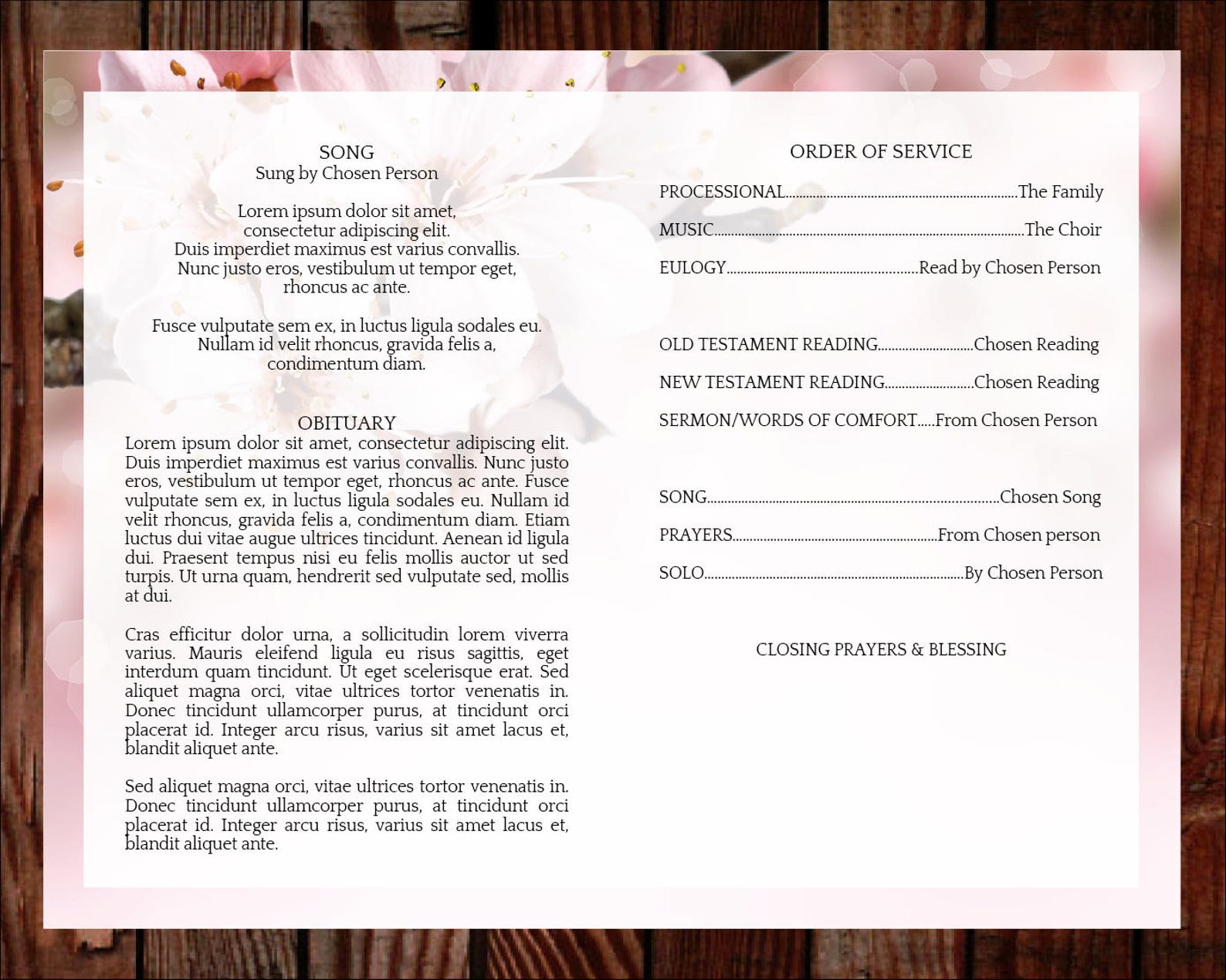 Pink Funeral Program Template Pink Flowers Funeral Template - Etsy