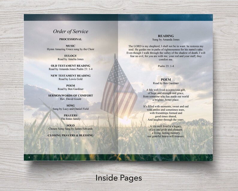 Military Funeral Program Template With 12 Pages, Military Obituary ...