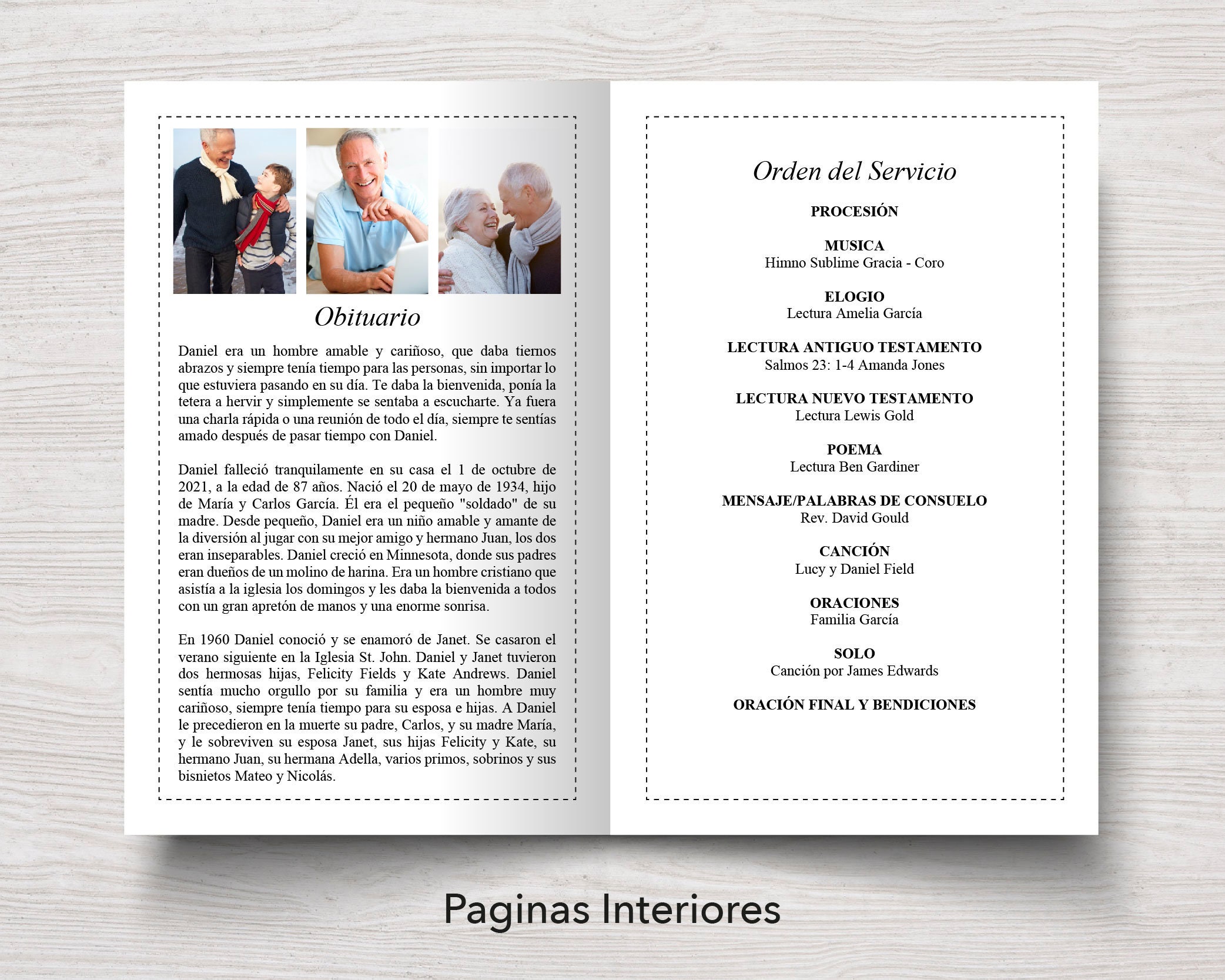 Plantilla De Programa Funerario De 4 Páginas | Spanish Funeral Program ...