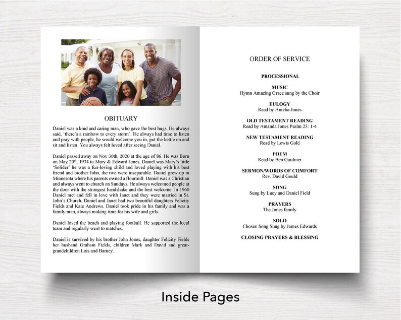 Funeral Program Template With Photo Collage and Obituary Example | Easy ...
