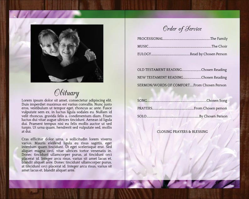 Purple Funeral Program Template Celebration of Life Program | Etsy