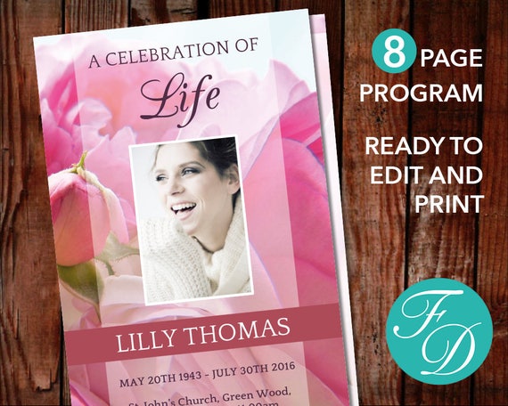 Printable Funeral Program Template Pink