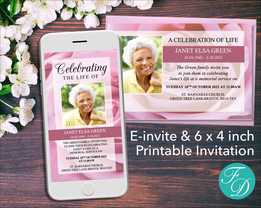 Funeral E-invite & Invitation Card Celebration of Life Invitation ...