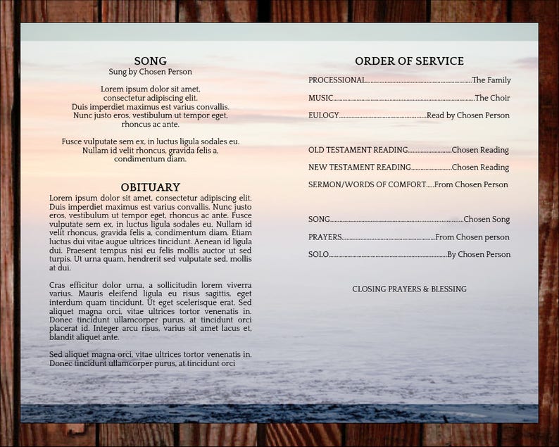 Sunset Funeral Program Template Memorial Program for Men | Etsy