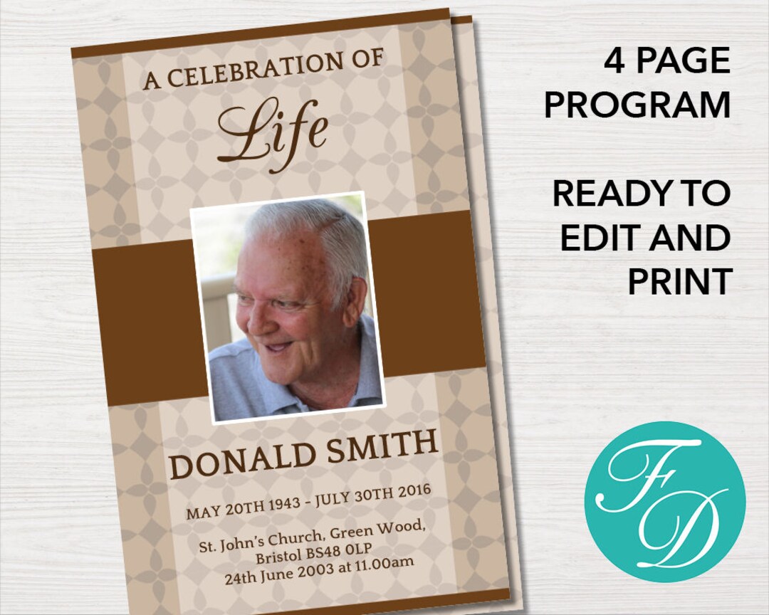 Traditional Funeral Program Template for Man | Classic Obituary ...
